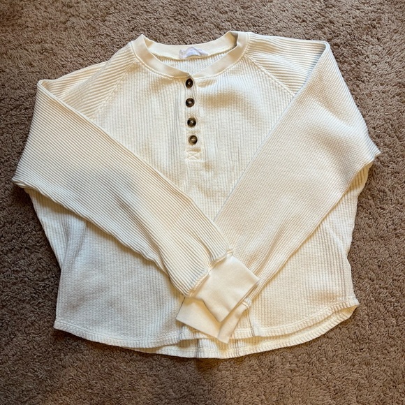 Double Zero | Tops | Cream Ribbed Henley Top | Poshmark
